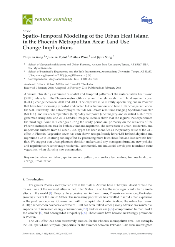 (PDF) Spatio-Temporal Modeling of the Urban Heat Island in the Phoenix Metropolitan Area: Land ...