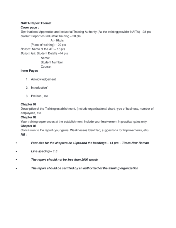 (DOC) NAITA Report Format