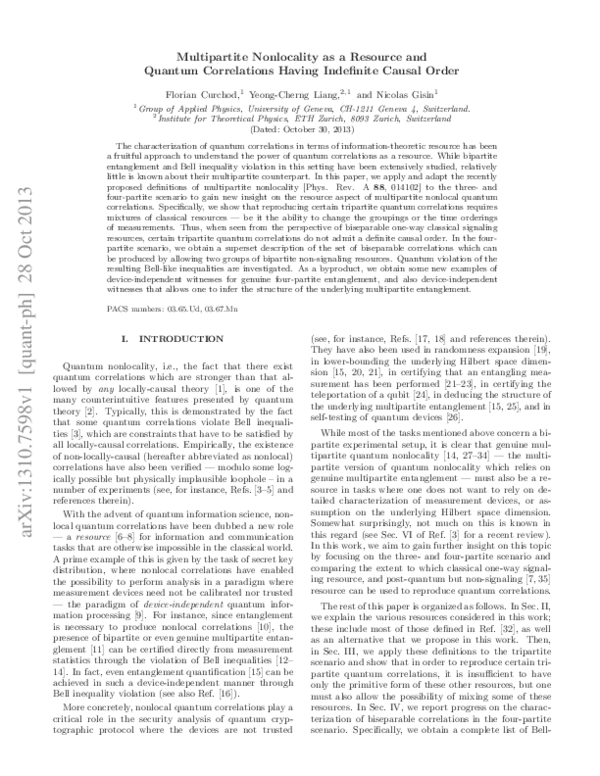 (PDF) Multipartite nonlocality as a resource and quantum correlations having indefinite causal order
