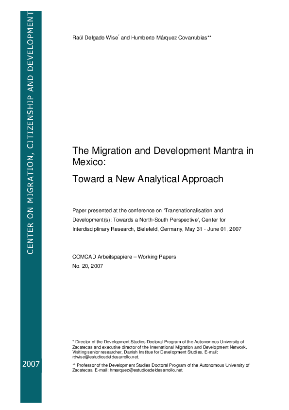 (PDF) The migration and development mantra in Mexico : toward a new analytical approach
