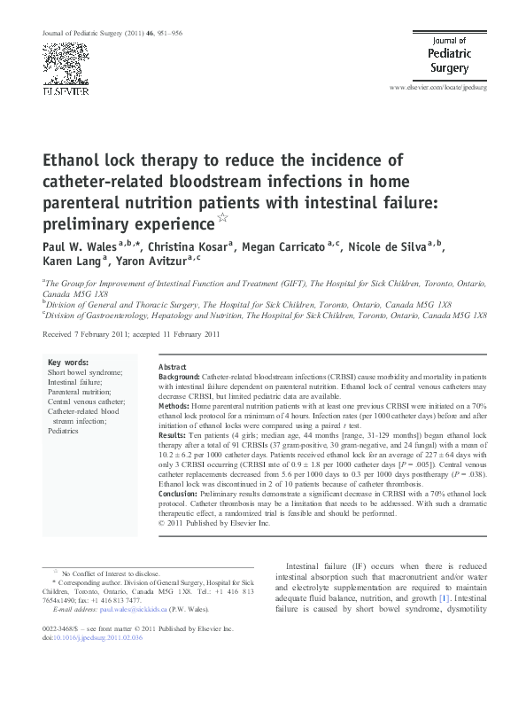 (PDF) Ethanol lock therapy to reduce the incidence of catheter-related ...