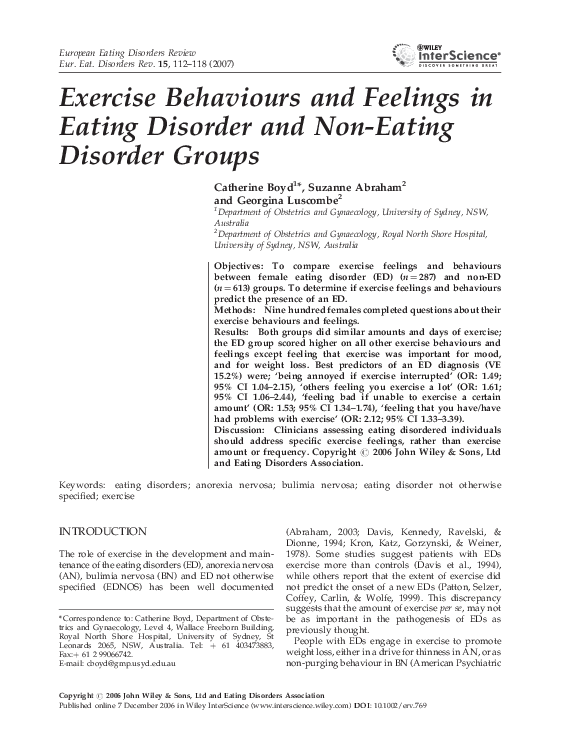 (PDF) Exercise behaviours and feelings in eating disorder and non ...