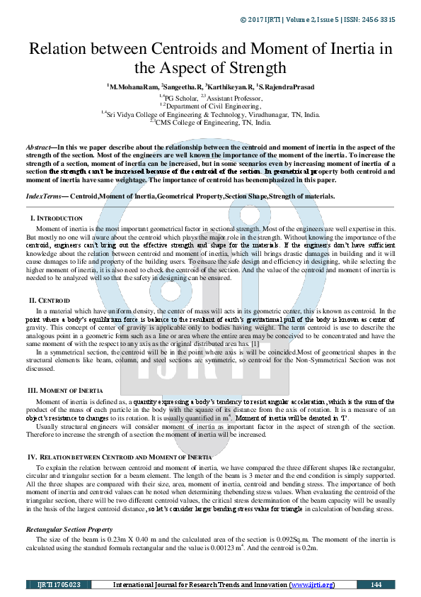 (PDF) Relation between Centroid and Moment of Inertia in the Aspect of ...