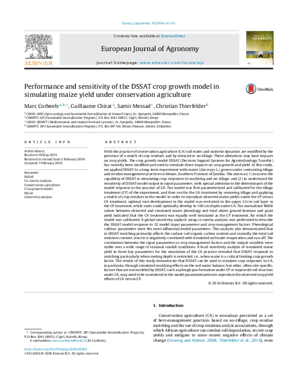 Pdf Performance And Sensitivity Of The Dssat Crop Growth Model In Simulating Maize Yield Under