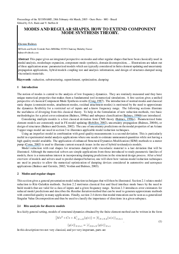 Pdf Modes And Regular Shapes How To Extend Component Mode Synthesis Theory