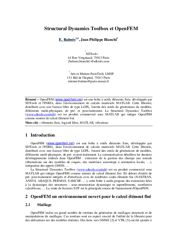 (PDF) Structural Dynamics Toolbox et OpenFEM