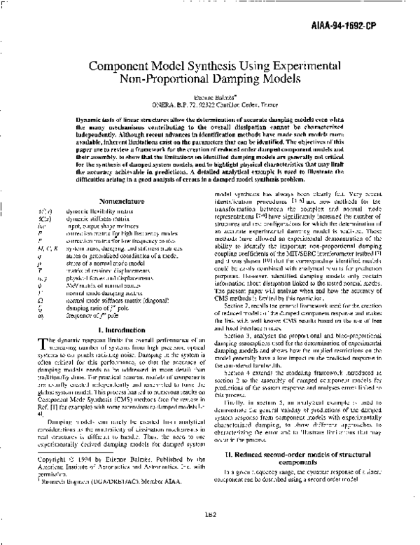 (PDF) Component model synthesis using experimental non-proportional damping models