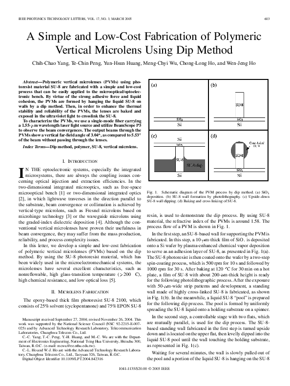 Pdf A Simple And Low Cost Fabrication Of Polymeric Vertical Microlens Using Dip Method