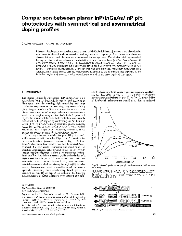Pdf Comparison Between Planar Inp Ingaas Inp Pin Photodiodes With