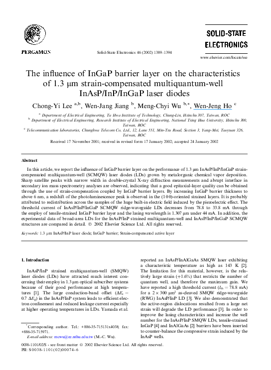 (PDF) The influence of InGaP barrier layer on the characteristics of 1.3 μm strain-compensated ...