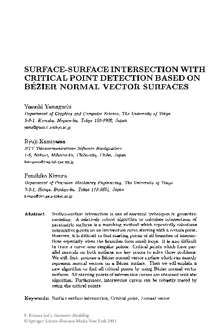(PDF) Surface-Surface Intersection with Critical Point Detection Based on Bézier Normal Vector ...