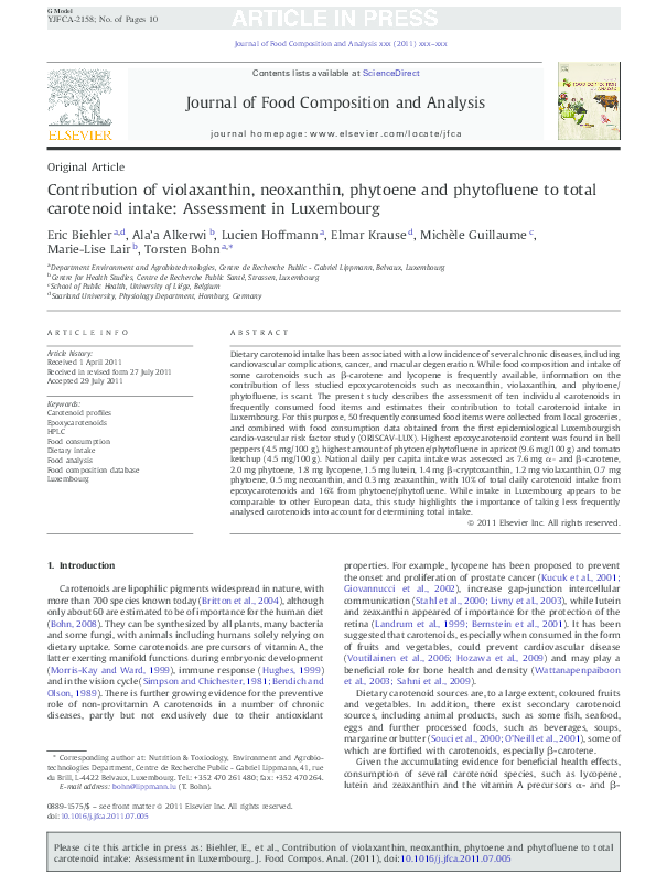 (PDF) Contribution of violaxanthin, neoxanthin, phytoene and ...