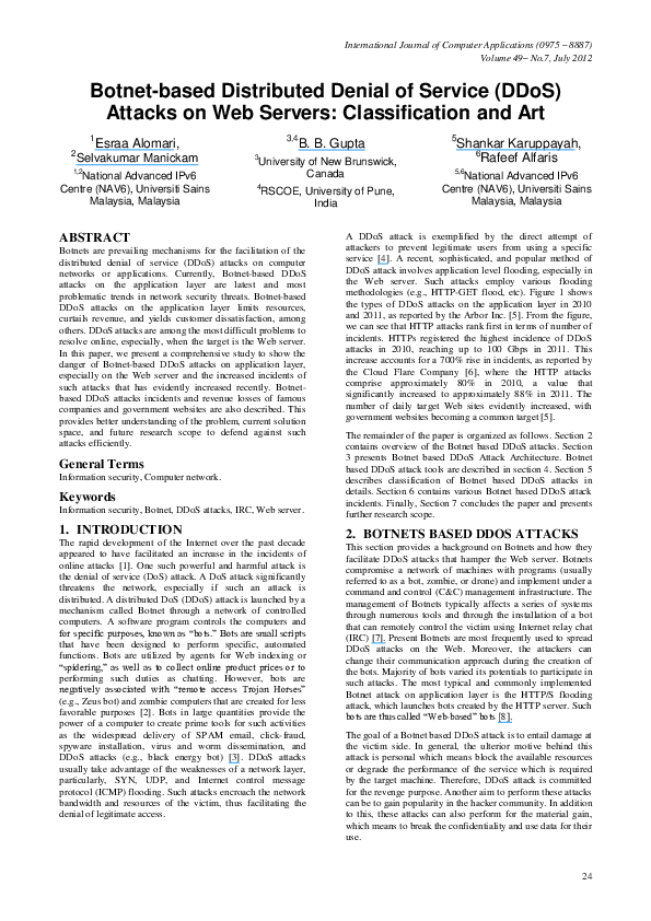 Pdf Botnet Based Distributed Denial Of Service Ddos Attacks On Web