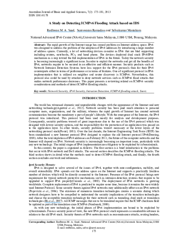 (PDF) A Study on Detecting ICMPv6 Flooding Attack based on IDS
