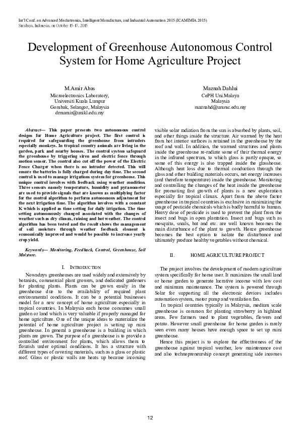 (PDF) Development of Greenhouse Autonomous Control System for Home ...