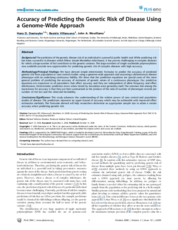 (PDF) Accuracy of Predicting the Genetic Risk of Disease Using a Genome ...