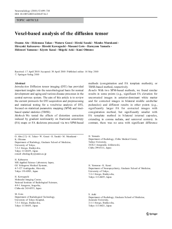 (PDF) Voxel-based analysis of the diffusion tensor