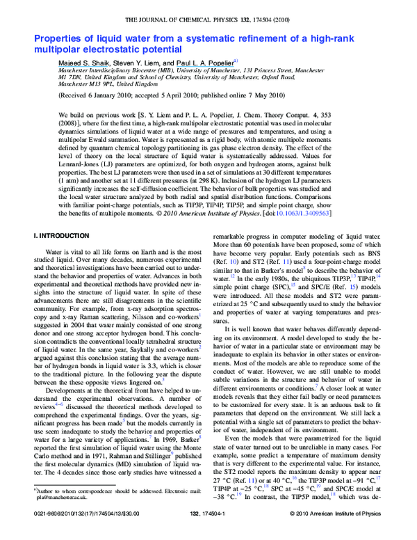 (PDF) Properties of liquid water from a systematic refinement of a high ...