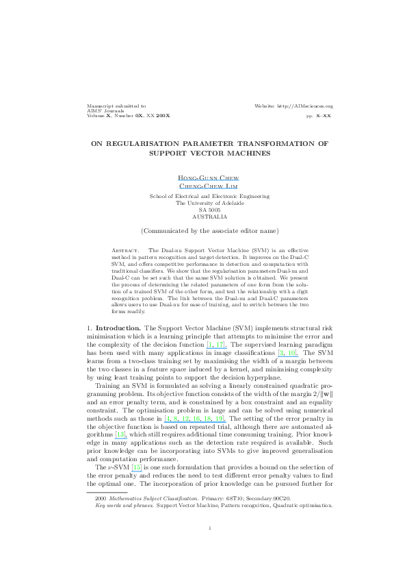 Pdf On Regularisation Parameter Transformation Of Support Vector Machines