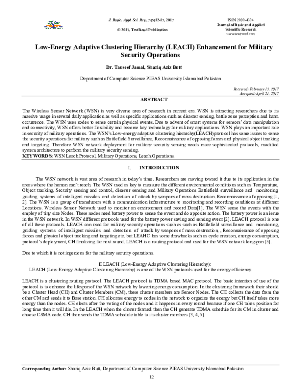 (PDF) Low-Energy Adaptive Clustering Hierarchy (LEACH) Enhancement for ...