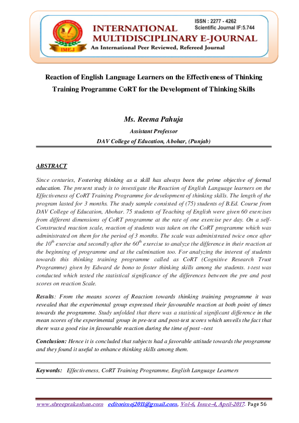(PDF) Reaction of English Language Learners on the Effectiveness of ...
