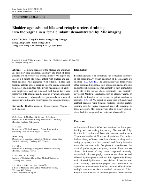 (PDF) Bladder agenesis and bilateral ectopic ureters draining into the ...