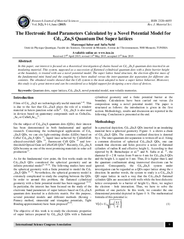 (PDF) The Electronic Band Parameters Calculated by a Novel Potential Model for Cd 1-x Zn x S ...