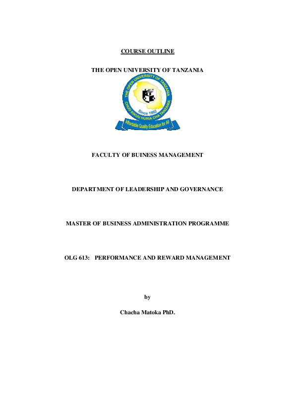 (PDF) COURSE OUTLINE THE OPEN UNIVERSITY OF TANZANIA FACULTY OF BUINESS ...