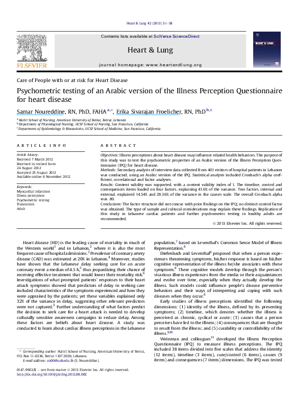 (PDF) Psychometric testing of an Arabic version of the Illness ...