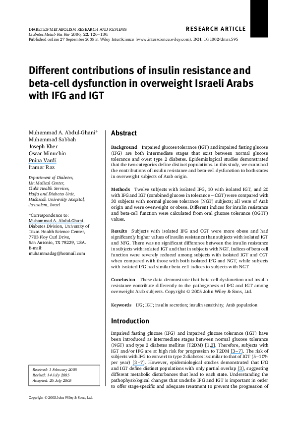 (PDF) Different contributions of insulin resistance and beta-cell ...