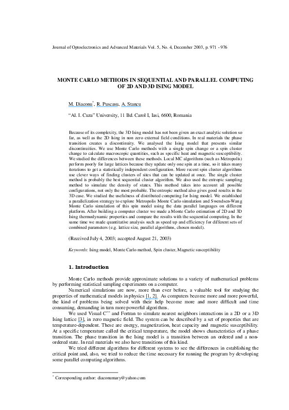 Pdf Monte Carlo Methods In Sequential And Parallel Computing Of 2d 2583