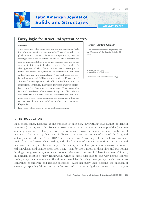 (PDF) Fuzzy logic for structural system control