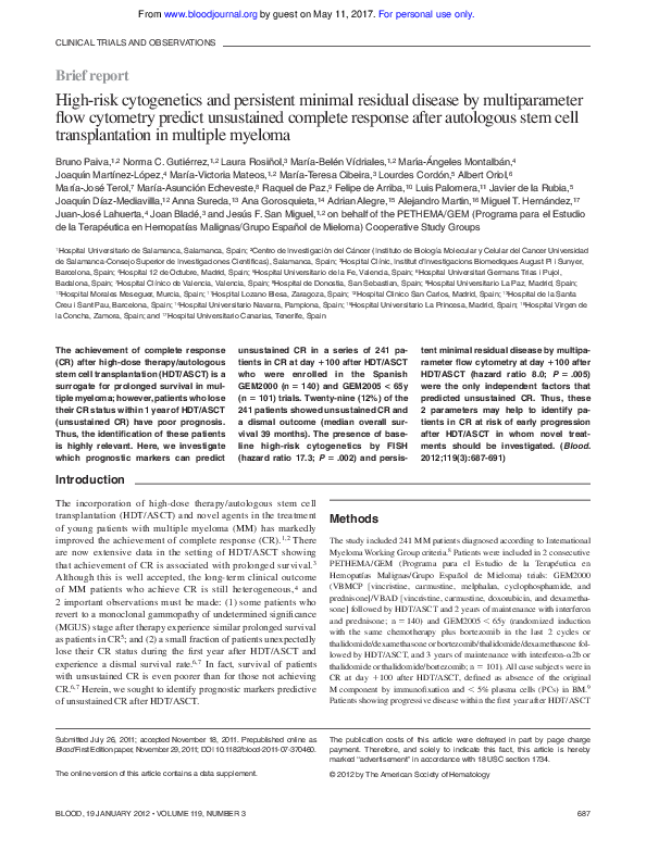 (PDF) High-risk cytogenetics and persistent minimal residual disease by multiparameter flow ...
