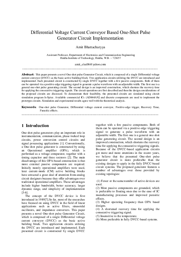 (PDF) Differential Voltage Current Conveyor Based One-Shot Pulse ...