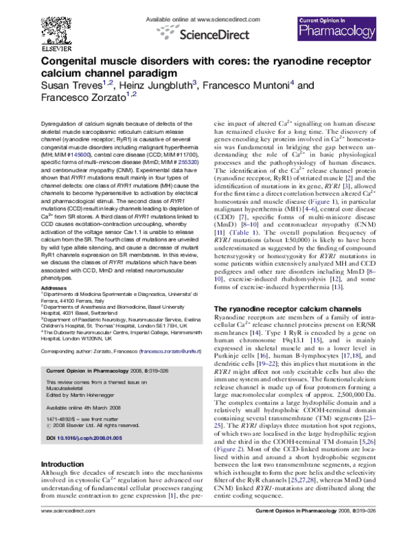 (PDF) Congenital muscle disorders with cores: the ryanodine receptor ...