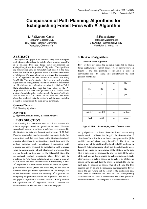 (PDF) Comparison of Path Planning Algorithms for Extinguishing Forest Fires with A* Algorithm