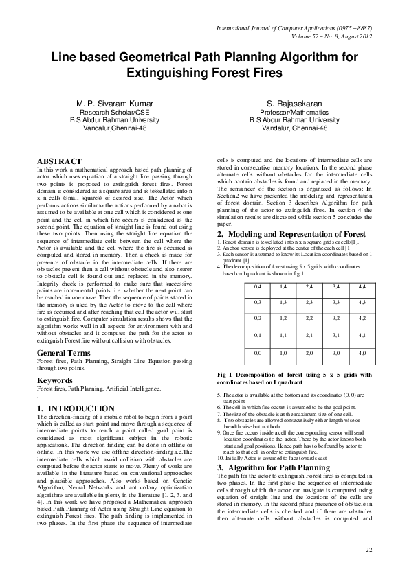 (PDF) Line based Geometrical Path Planning Algorithm for Extinguishing Forest Fires | Sivaram M ...
