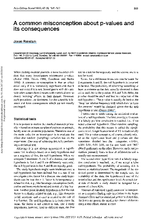 Pdf A Common Misconception About P Values And Its Consequences