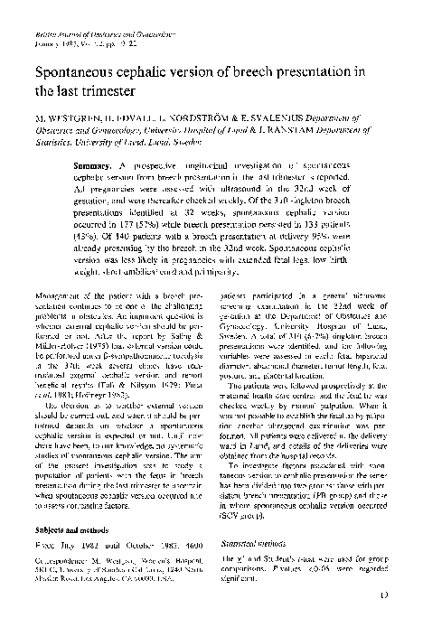 (PDF) Spontaneous cephalic version of breech presentation in the last ...