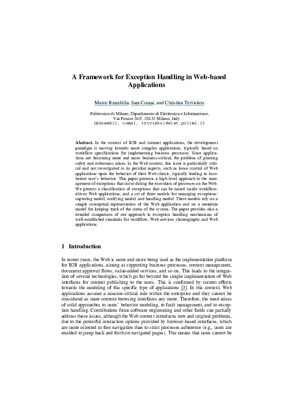 (PDF) A Framework for Exception Handling in Web-based Applications