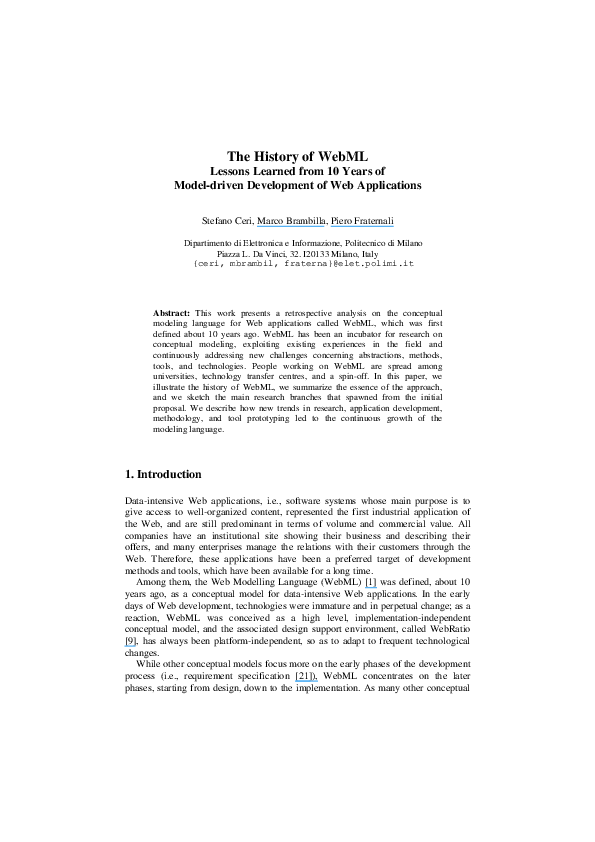 (PDF) The history of WebML lessons learned from 10 years of model ...
