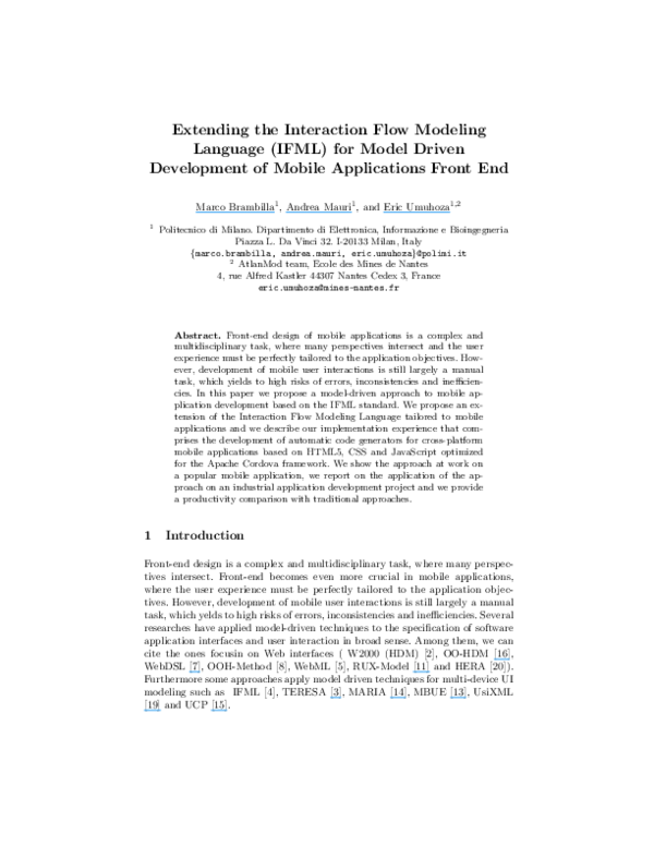 (PDF) Extending the Interaction Flow Modeling Language (IFML) for Model Driven Development of ...