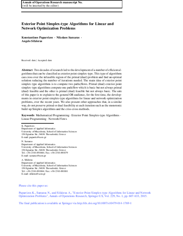 Pdf Exterior Point Simplex Type Algorithms For Linear And Network