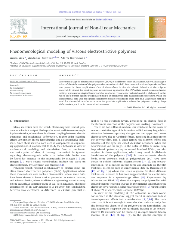 (PDF) Phenomenological modeling of viscous electrostrictive polymers