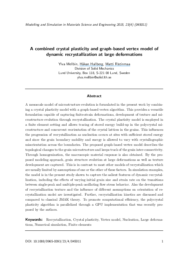(PDF) A combined crystal plasticity and graph-based vertex model of dynamic recrystallization at ...