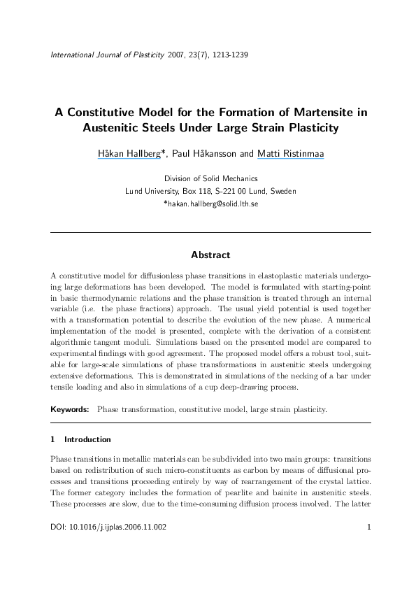 (PDF) A constitutive model for the formation of martensite in ... (PDF) A constitutive model for the formation of martensite in ...
