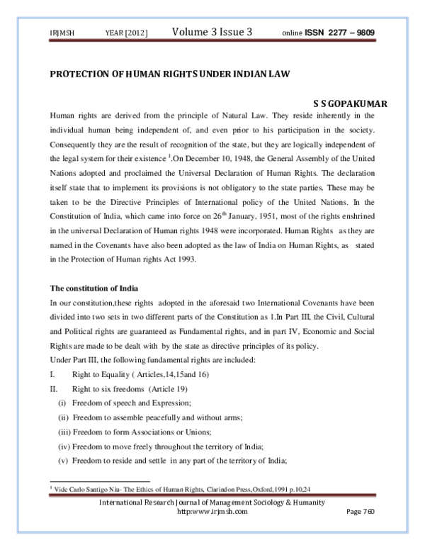 (PDF) PROTECTION OF HUMAN RIGHTS UNDER INDIAN LAW