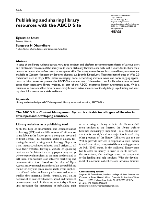 (PDF) Publishing and sharing library resources with the ABCD Site