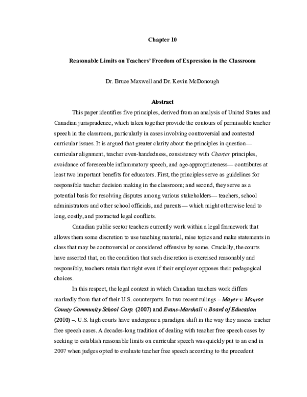 (DOC) Reasonable limits on teachers' freedom of expression in the classroom