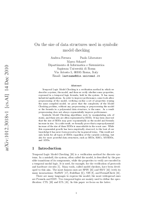 Pdf On The Size Of Data Structures Used In Symbolic Model Checking